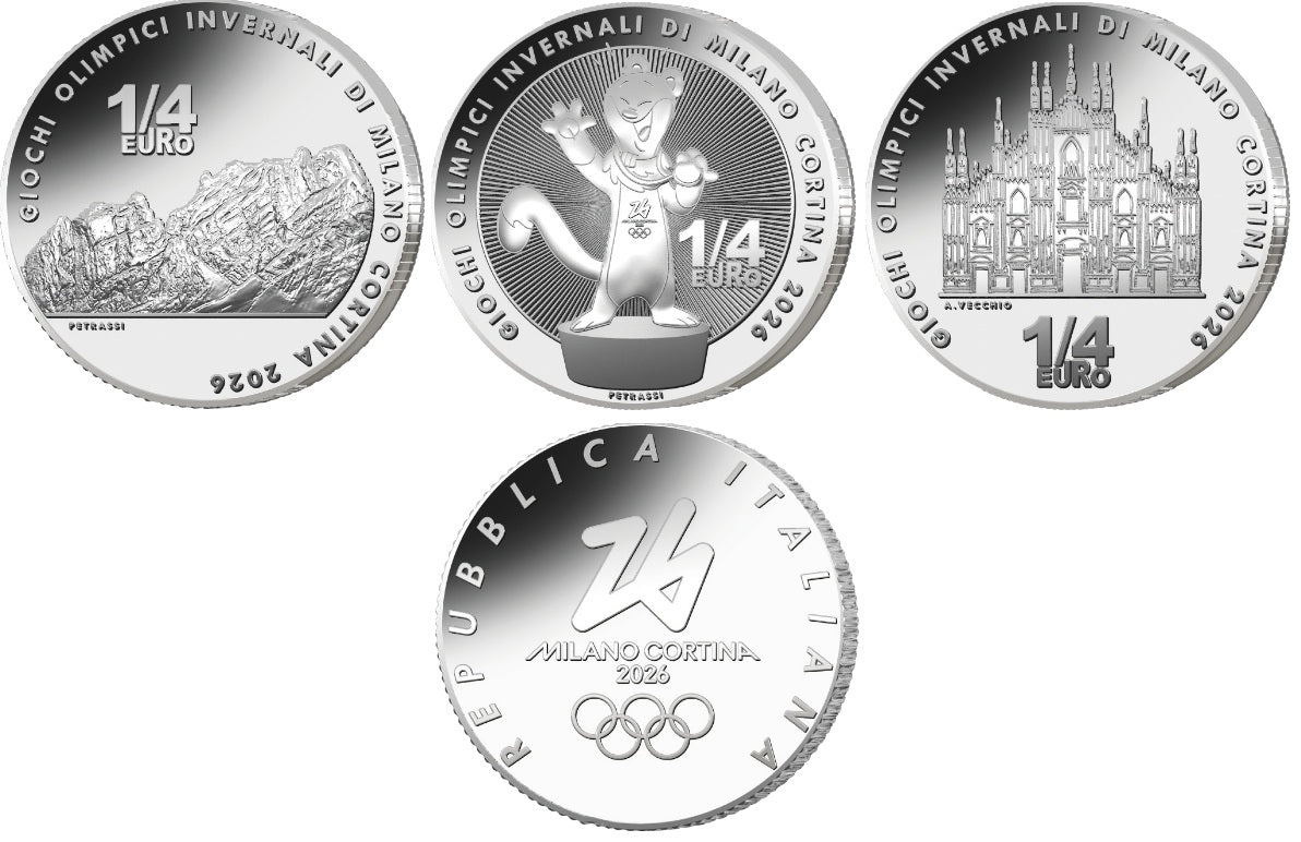 3 x 0,25€ (1/4€) Italien 2025 "Olympiade Milano Cortina 2026"| Münzhandel Ortner